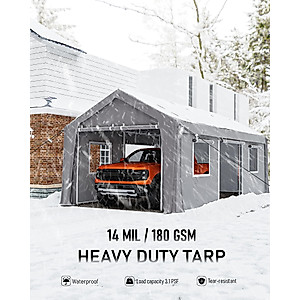 VORTEXTOVE Carport 13 x 20 ft, Portable Garage with 4 Roll-up Windows and 4 Doors for All Season, Reinforced Frames, for Sedans and Trucks, Gray