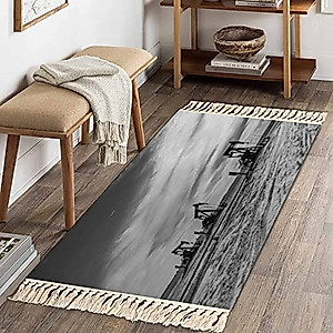 Boho Kid Bedroom Playroom Nursery Area Rugs Oil Derrick on The Prairies in Winter Tassels Carpet Patio Hallway Runner Mat Pad Home Decor Living Room Indoor Outdoor