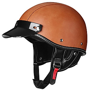 Traveling Light Helmet German Style Vintage Motorcycle Half Helmet DOT Approved Adult Retro Scooter Open Face Skull Cap Men Helmet Novelty Electric Cruiser Half Shell Women Helmet-E-Medium