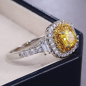 WDIYIEETN 925 Sterling Silver Full Shiny Yellow Citrine and White Topaz Cubic Zirconia Crystal Diamond Wedding Ring Jewelry for Women (8)