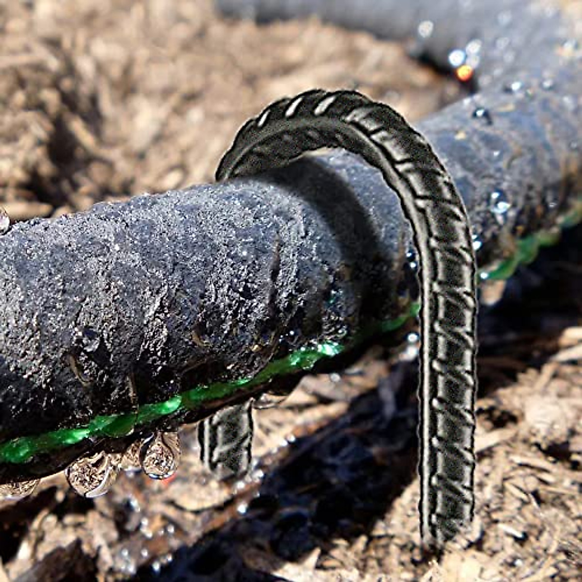 NHZ 16” Ground Rebar Stakes (8pcs) Heavy Duty J Hook Ground Anchors, Curved Steel Plant Support Garden Stake with Chisel Point end, Hammer Through Hard Soil for Camping Tent - Black Powder Coated