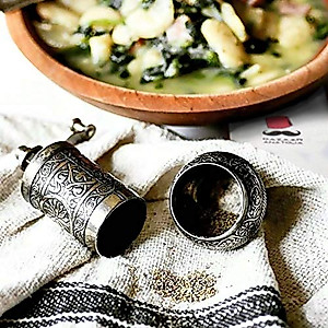 Bazaar Anatolia Turkish Pepper Mill Grinder Refillable Spice 4.2" Manual Crank Handle (Dark Silver)