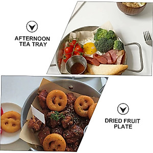 Mobestech 1pc Snack Stainless Dish Handles Cafeteria Serving Container Restaurant Double Home Steel with Fruit Camping Appetizer Party Dried Anti-scalding Tray Plates Food Dessert Cm Picnic