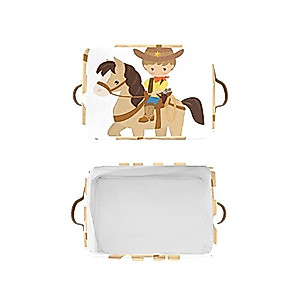 Western Cowboy Horse Custom Storage Basket ,Personalized Storage Bins Cubes Organizer with Handle for Bedroom Wardrobe,Nursery,Basket 1 Pack
