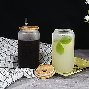 AGH 6Pack 16OZ Sublimation Glass Blanks with Bamboo Lid, Frosted Sublimation Cups Beer Can Glass, Borosilicate Glasses Tumbler Mason Jar Cups Mug with Plastic Straw for Iced Coffee, Juice, Drinks