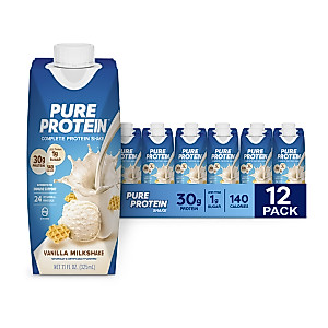 Pure Protein Vanilla Protein Shake, 30g Complete Protein, Vitamins A, C, D, and E plus Zinc to Support Immune Health, Ready to Drink and Keto-Friendly, 11oz Bottles, 12 Pack