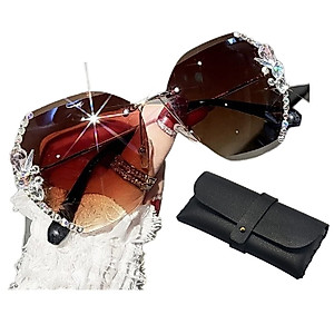 2023 New Woman Sunglasses for Beach Summer with Eyeglass Cases, Sunglasses Womens Trendy, Fashion Woman Rimless Sun Glasses for Beach Summer Outdoor, Anti Glare 100% Sunglasses to Protect Eyes