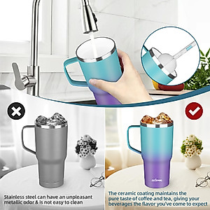 20 oz Insulated Coffee Mug with Ceramic Coating, Stainless Steel Travel Mug Tumbler with Handle Lid and Straw, Double Wall Leak-Proof Thermos Coffee Travel Mug Keeps Drink Hot and Cold (Azure Purple)