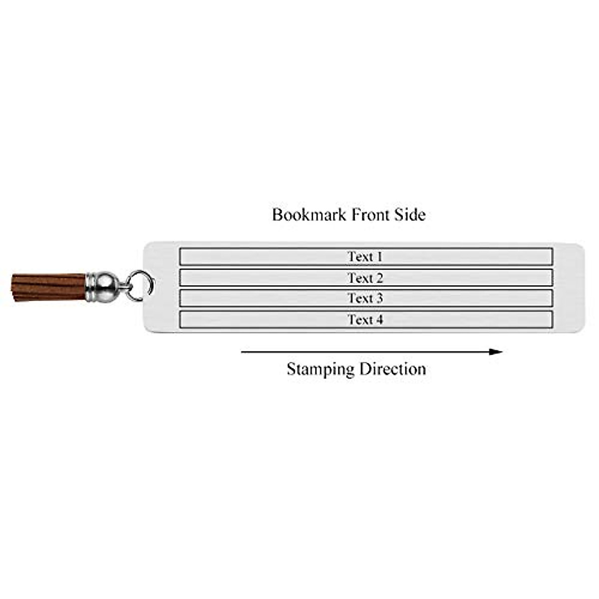 JOVIVI Personalized Metal Bookmarks, Custom Message Stainless Steel Rectangle Tag with Brown Tassel for Book Lover Kids Office School Reading