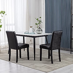 FUNESI PU Leather Upholstered Dining Chair, Armless Parsons Chair with Black Solid Wood Legs Set of 2（Black