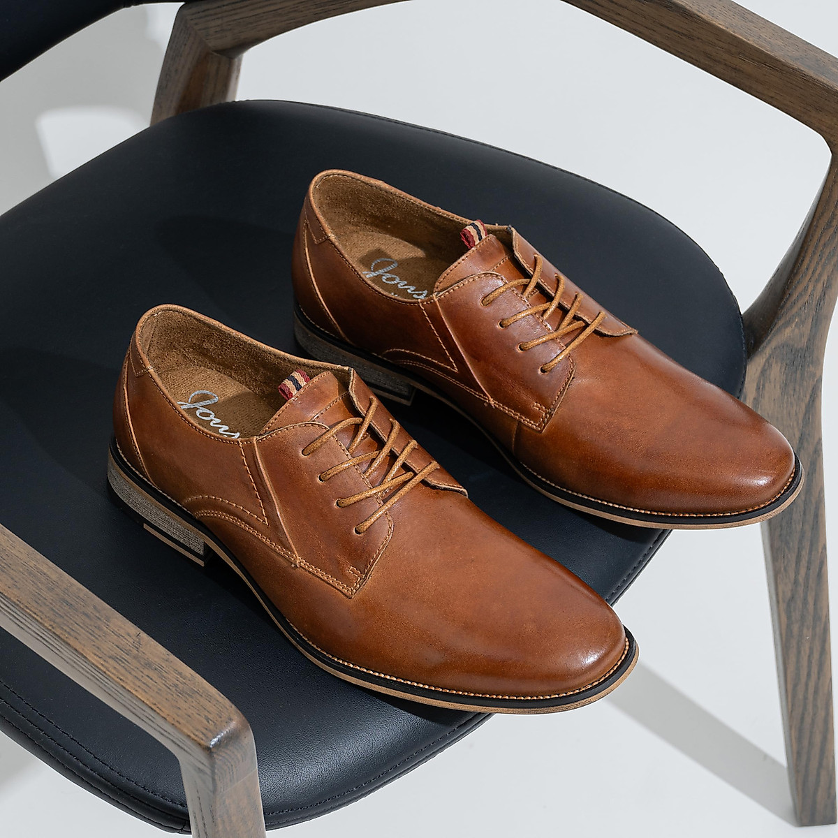 Jousen Men's Dress Shoes Leather Classic Formal Oxford Retro Plain Toe Derby Shoes (AMY612 Yellow Brown 12)