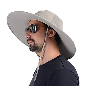 USHAKE Foldable Super Wide Brim Fishing Hat Bucket Safari Hat, UPF 50+ Sun Hat Khaki