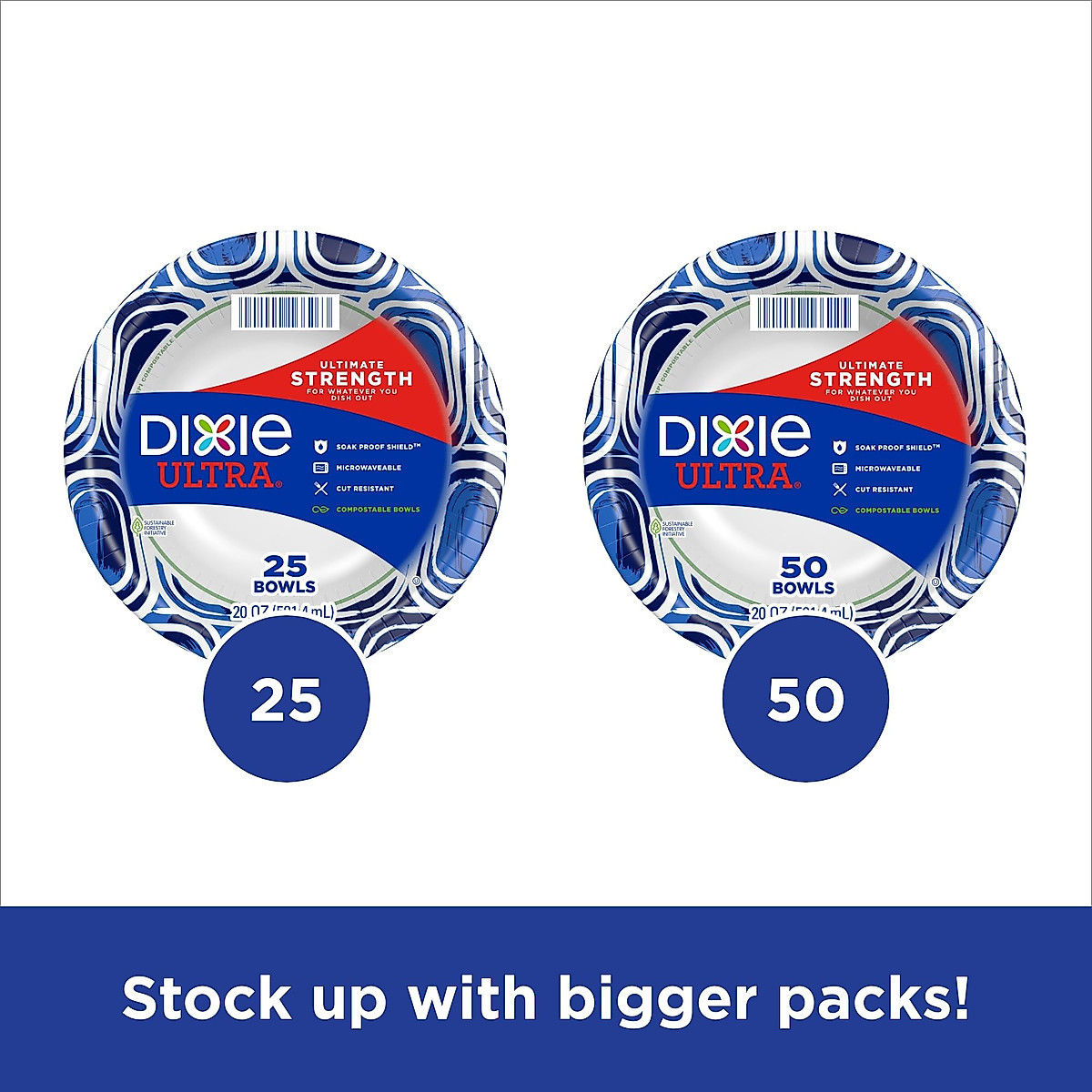 Dixie Ultra Disposable Paper Bowls, 20oz, Dinner or Lunch Size Printed Disposable Bowls, Packaging and Design May Vary, 26 Count (Pack of 6)