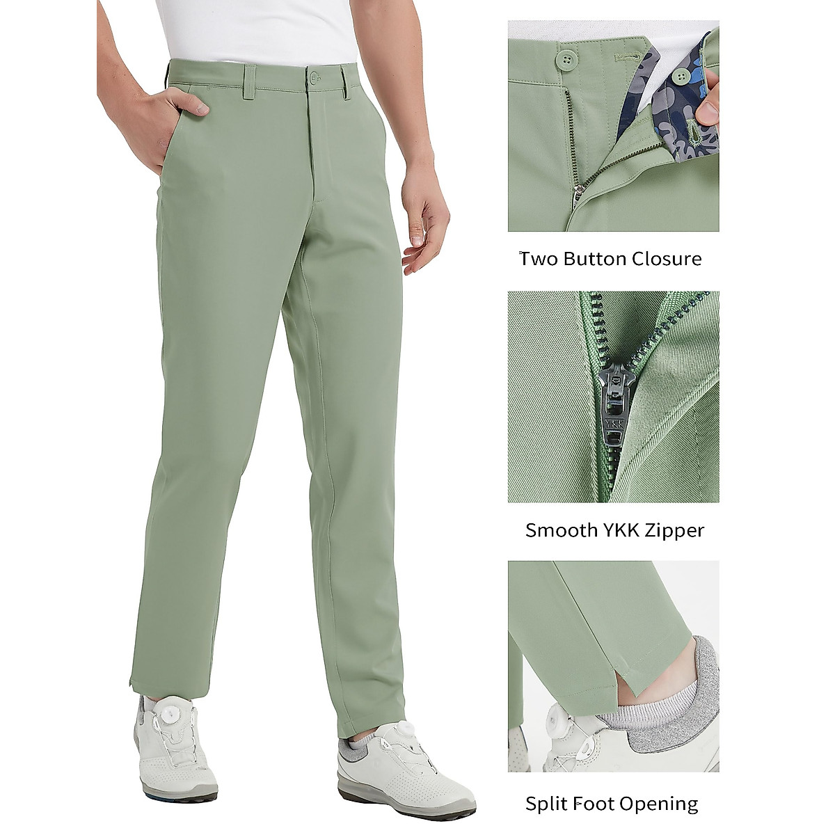 Bakery Men's Golf Pants Stretch Tech Performance Slim Fit Flat Front Golf Pant Pea Green 30W
