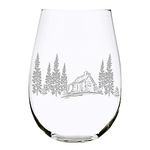 C M Cabin in the woods stemless wine glass, 17 oz.
