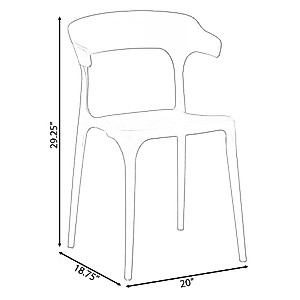 Fabulaxe Modern Plastic Outdoor Dining Chair with Open U Shaped Back, Yellow Set of 2