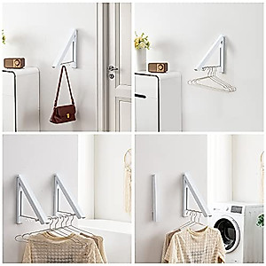 Ainpota 2 Pack Clothes Drying Rack Triangle Wall Mounted Drying Rack Clothing Laundry Drying Rack Collapsible with Rod for Laundry and Indoor，White