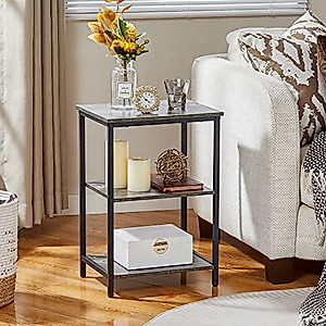 VECELO End Side Table with Storage Shelf, Industrial Night Stand, 3-Tier Small Nightstand for Living Room, Bedroom