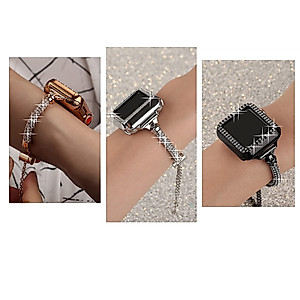 Secbolt Bling Bands Compatible with Apple Watch Band 38mm with Case, Women Dressy Metal Bracelet with Rhinestone Bumper for iWatch Series 3/2/1, Black
