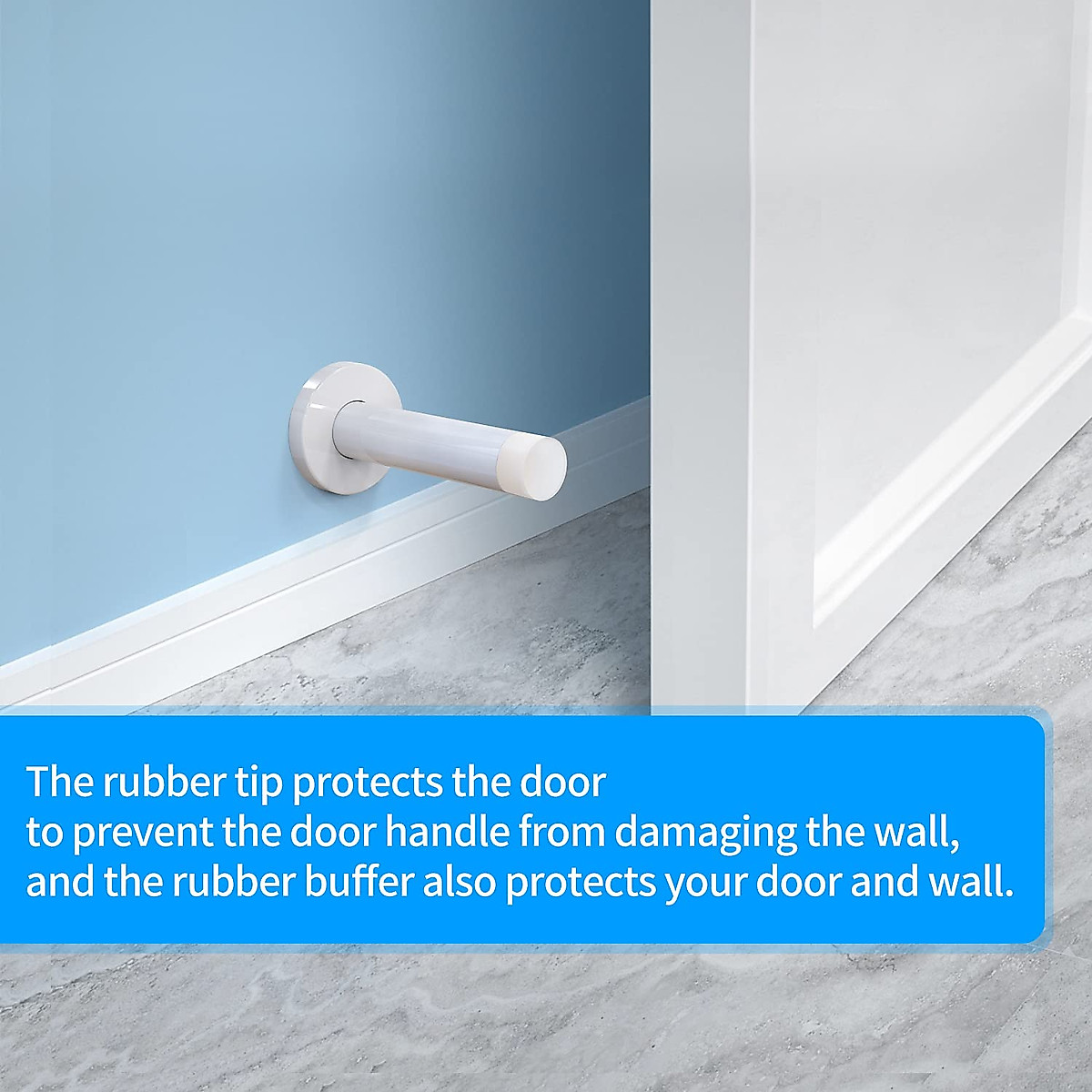 DOKU 10Pcs Door Stop, 3.5 Inch Heavy Duty 304 Stainless Steel Door Stopper with Rubber Tips Bumper, Wall Mounted Door Holder Protection Sound Dampening, White