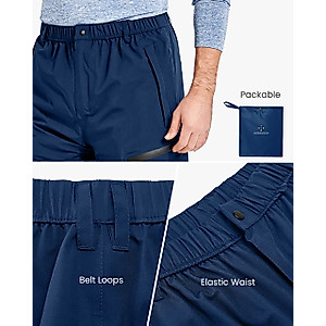 Men's Rain Pants, Waterproof Rain Over Pants Lightweight Packable Windproof Hiking Pants Outdoor Golf Work Navy