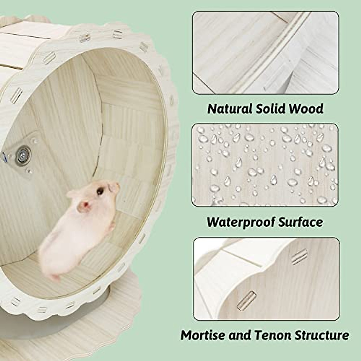 BNOSDM Wooden Hamster Exercise Wheel Silent Hamster Running Wheels with Stand Adjustable Quiet Small Animal Wheel Spinner Toy for Syrian Hamster Gerbil Mice Rat Hedgehogs (9 inch)