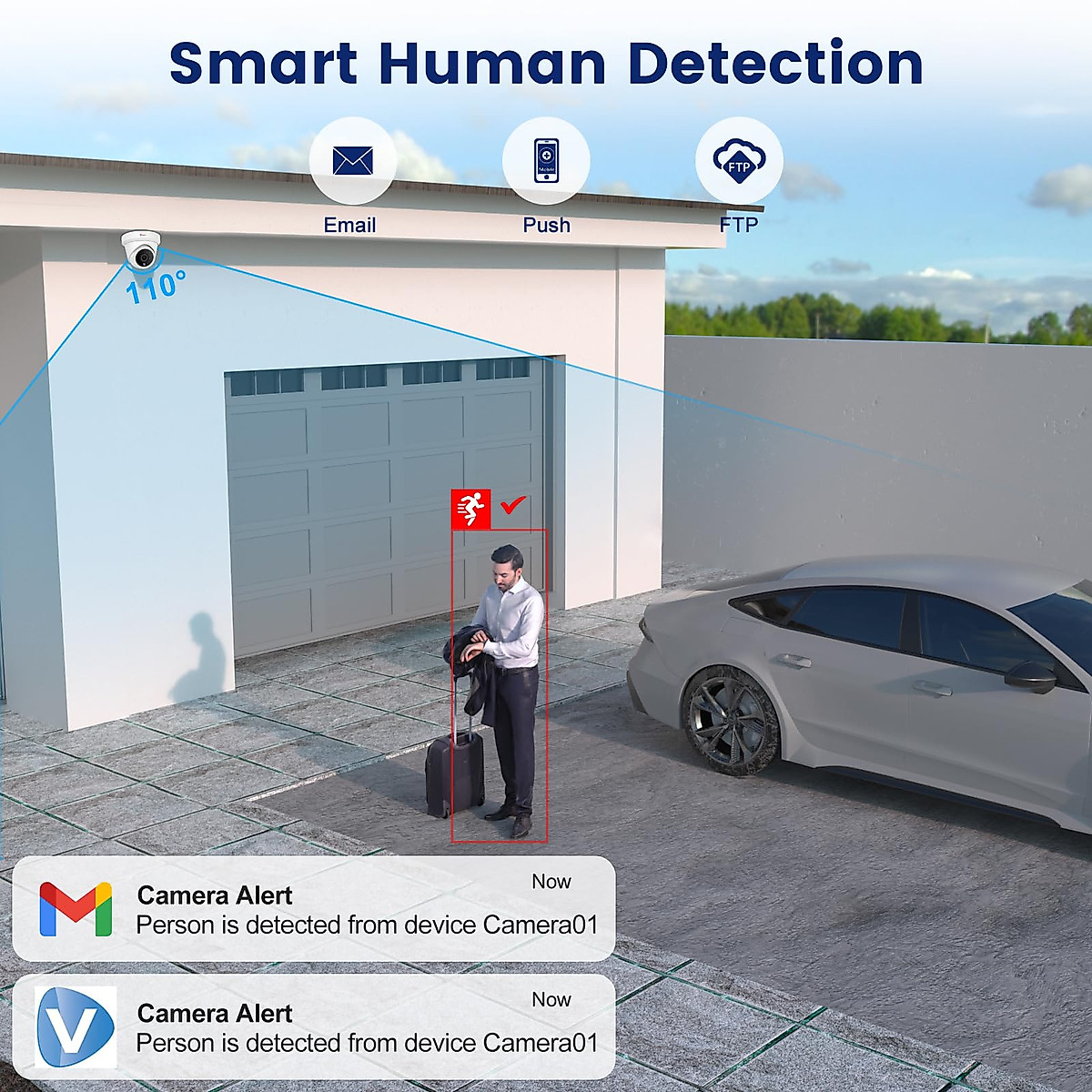 Anpviz 5MP IP PoE Dome Security Camera with Mic/Audio, Turret Camera Outdoor with Human Detection, IP66 Weatherproof, 98FT Night Vision, 2.8mm Wide Angle, Full Metal (U Series)