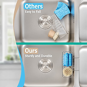 Damita Kitchen Sponge Holder Sink Basket Sink Caddy Brush Dishwashing Liquid Drainer Rack Silver Small (6.7" x 4.5" x 4.5")