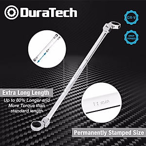 DURATECH 14 * 15mm Extra Long Flex-Head Ratcheting Wrench, Metric, CR-V Steel