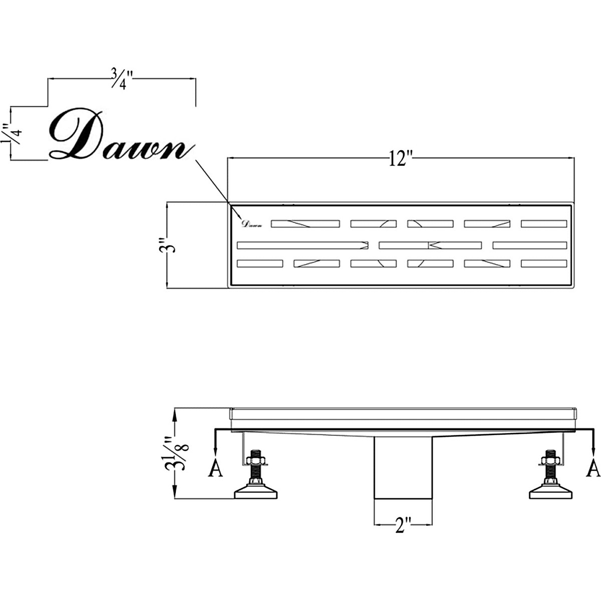 Dawn LAN120304 Amazon River Series Linear Shower Drain, 12-Inch