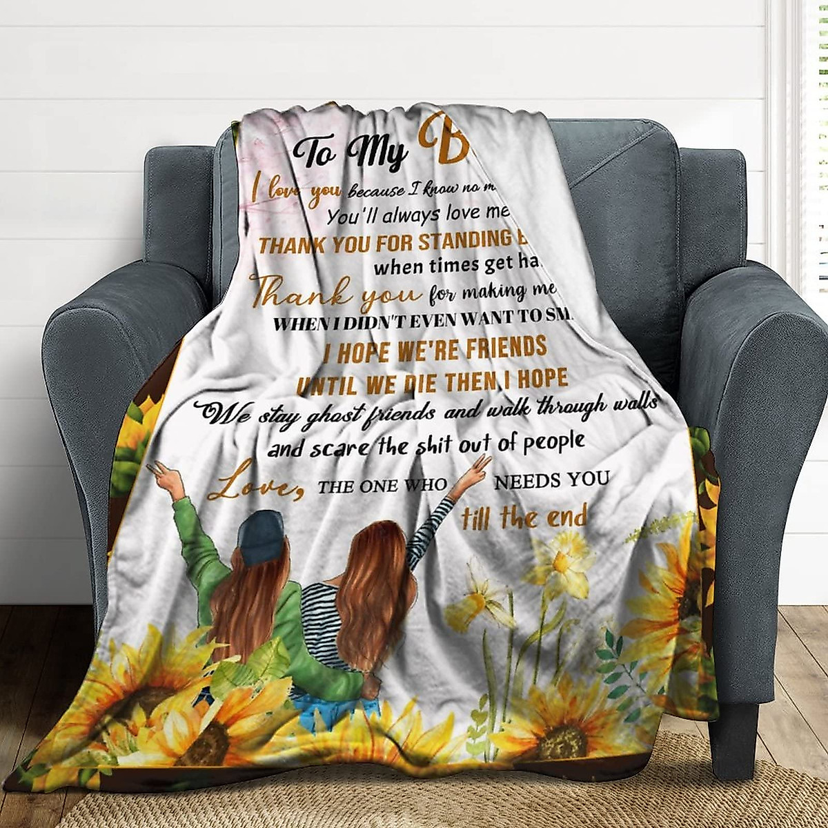 to My Bestie Blanket for Women Ultra Soft Flannel Throw Blanket for Girls BFF for Sofa Bed Friendship Gift for Friends Birthday Anniversary 80'' x 60''