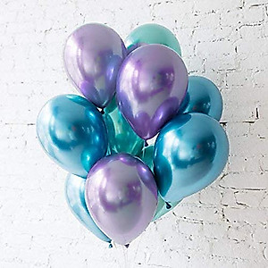 BALONAR 3.2g 12Inch 90pcs Metallic Chrome Balloon in Blue Green and Purple for Wedding Birthday Party Decoration (Blue Green Purple)