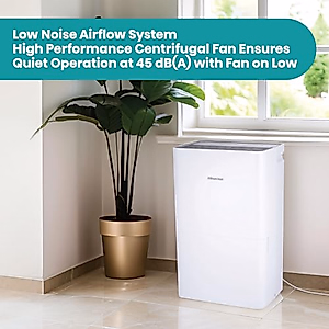 Hisense Energy Star 50-Pint Portable Dehumidifier with Auto-Shutoff and Timer, Home Dehumidifier and Moisture Absorber For Basement, Garage, Living Room in White