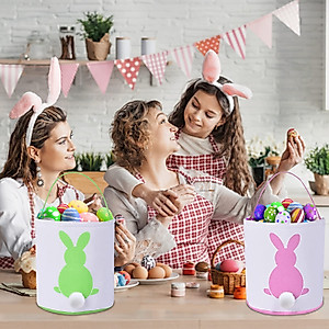 8 Pack Easter Bunny Bags Rabbit Ear Easter Baskets Easter Egg Hunt Basket for Kids Bunny Canvas Tote Gifts Bags Candy Bags Canvas Rabbit Fluffy Tail Basket Buckets Easter Egg Hunt Party Decorations