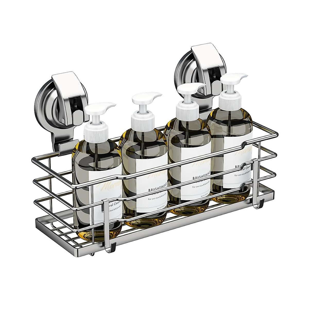 TESOT Suction Cup Shower Caddy, Shower Shelf Soap Dish with Hooks for Razor, Sponge, Rust Proof 304 Stainless Steel, Silver