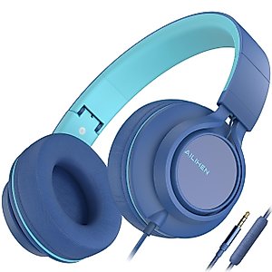 AILIHEN C8 Headphones Wired, On-Ear Headphones with Microphone and Volume Control, Corded 3.5mm Headset for Boys Girl School Smartphones Chromebook Laptop Computer Tablets Airplane Travel (Indigo)