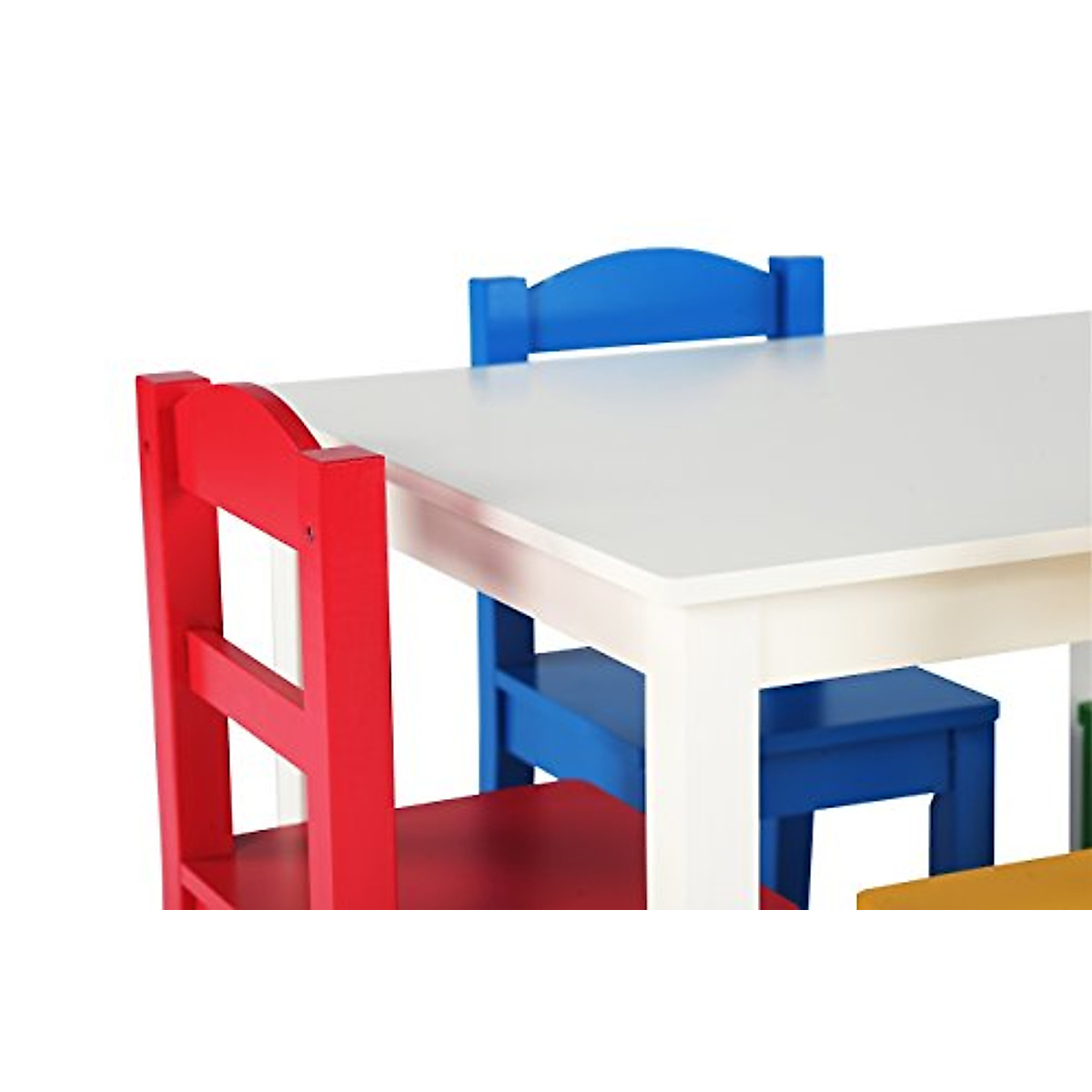 Humble Crew, White/Primary Kids Wood Table and 4 Chairs Set &, White/Primary Kids Book Rack Storage Bookshelf-4 Tiers