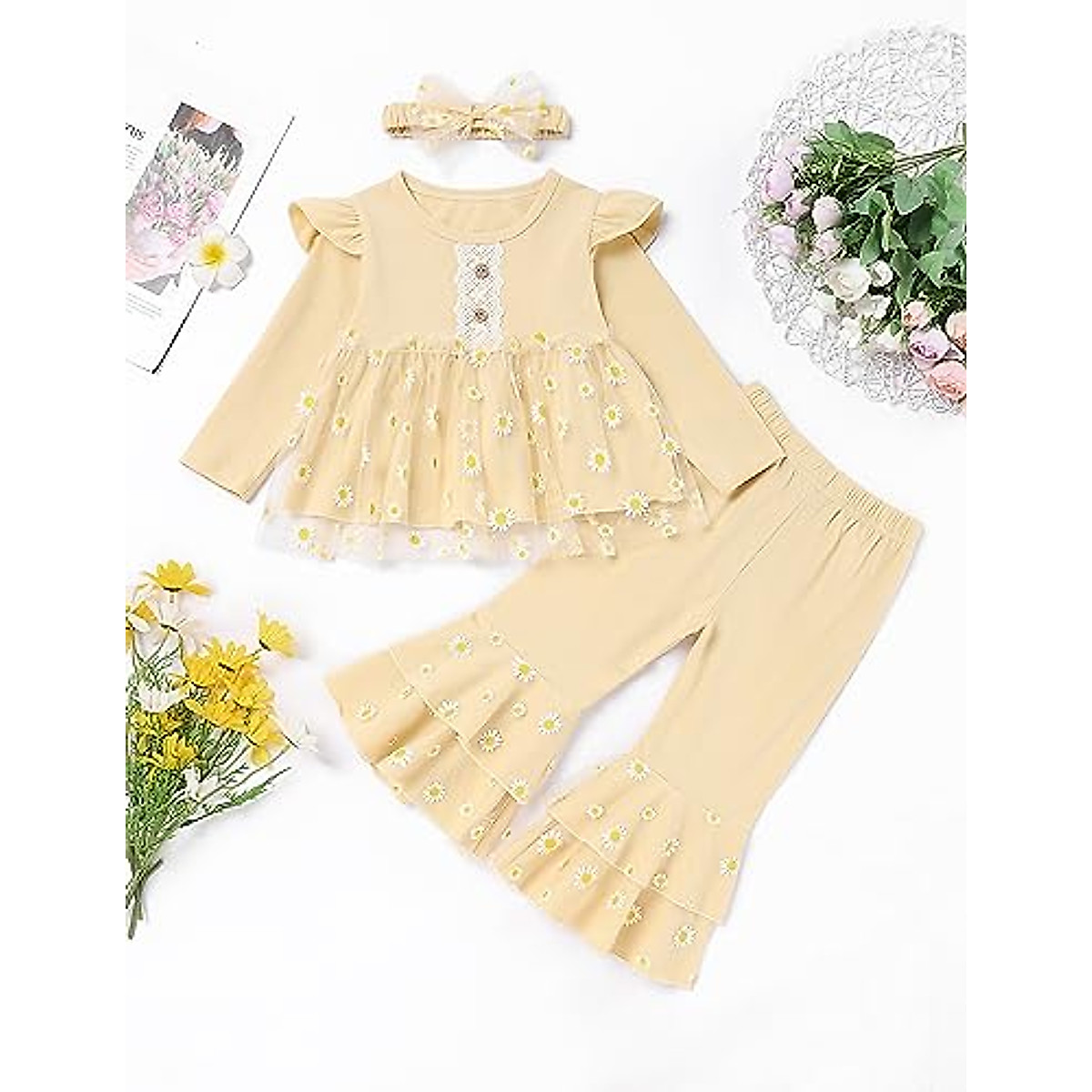 FoWear Toddler Girl Clothes Toddler Girl Outfits Lace Tops Lace Pants Baby Boy White Outfit Fall Baby Girl Clothes 18-24M