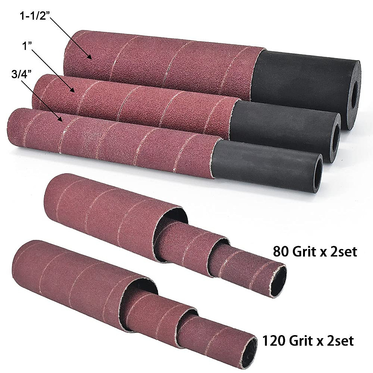 scottchen PRO Spindle Sander Adaptor 4-1/2" x 1/2" with Rubber Sanding Drum Kit OD 3/4", 1", 1-1/2" and Sandpaper Sleeves Grit# 80,120 - S/10