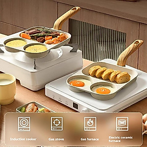3 In 1 Frying Pan, Frying Pan, Cooking Steak Pan, Non-Stick Egg Pan, Breakfast Pan, Flat Bottom Egg Hamburger Pan (3-In-1B)