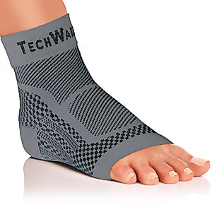 TechWare Pro Ankle Brace Compression Sleeve - Relieves Achilles Tendonitis, Joint Pain. Plantar Fasciitis Foot Sock with Arch Support Reduces Swelling & Heel Spur Pain. (Gray, L/XL)