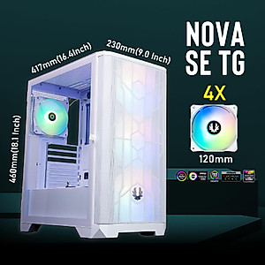 BitFenix Nova Mesh SE 4ARGB High Airflow PC Gaming Case Premium White-GPU Support 357mm- AIO Support 360mm-6+6 Controller (LED/PWM System) Aura SYNC/Mystic Light/RGB Fusion 2.0/Polychrome SYNC