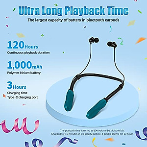Muitune Bluetooth Headphones 120 Hours Extra Long Playback with Microphone Headset, i35 Balanced Armature Drivers Stereo in Ear Wireless Earbuds, Waterproof Workout Neckband Headphones (Teal)
