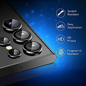 ESR Camera Lens Protector Compatible with Samsung Galaxy S22 Ultra (2022), Scratch-Resistant Ultra-Thin Tempered Glass with Aluminum Edge, Set of 5, Black