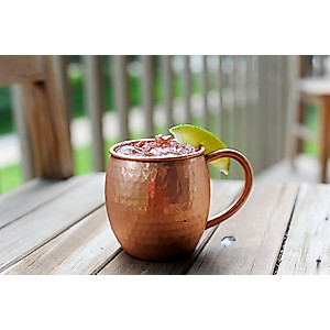 Alchemade Copper Barrel Mug for Moscow Mules - 16 oz - 100% Pure Hammered Copper - Heavy Gauge - No lining - includes FREE E-Recipe book