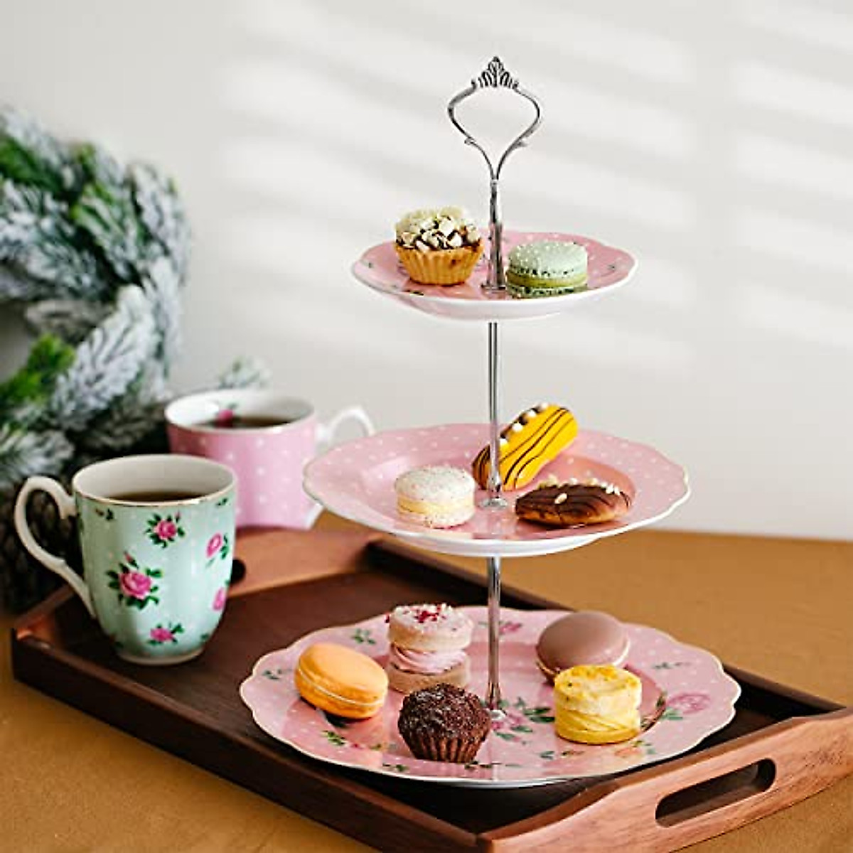 BTaT- Porcelain Dessert Stands, 3 Tier Cake Stand, Cupcake Stand, Floral Cupcake Display Stand, Cupcake Stands for Dessert Table, Tiered Cupcake Stand, Cupcake Tier, Cupcake Holder