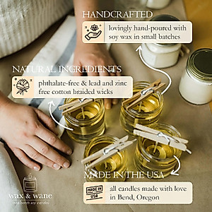 Wax & Wane French Peony Modern 8oz Handmade Candle For Men and Women - Long Burning 40+ Hours Candles For Home, Bedroom, and Bathroom - 100% Natural Soy Candles Made in the USA