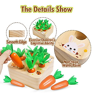 Wooden Toys for 1 2 3 Year Old Baby Boys and Girls, Montessori Toy Carrot Harvest Game Shape & Sorting Matching Puzzle, Educational Developmental Birthday Gifts for Babies Toddlers Kids 12 Months