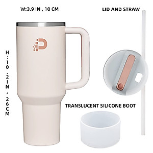 Acuewuja 40oz/1180ml Tumbler With Handle, Lid, Straw And Silicone Boot Reusable Double Wall Vacuum 18/8 Stainless Steel Coffee Travel Mug Portable Insulated Beer Cup (Rose Quartz)