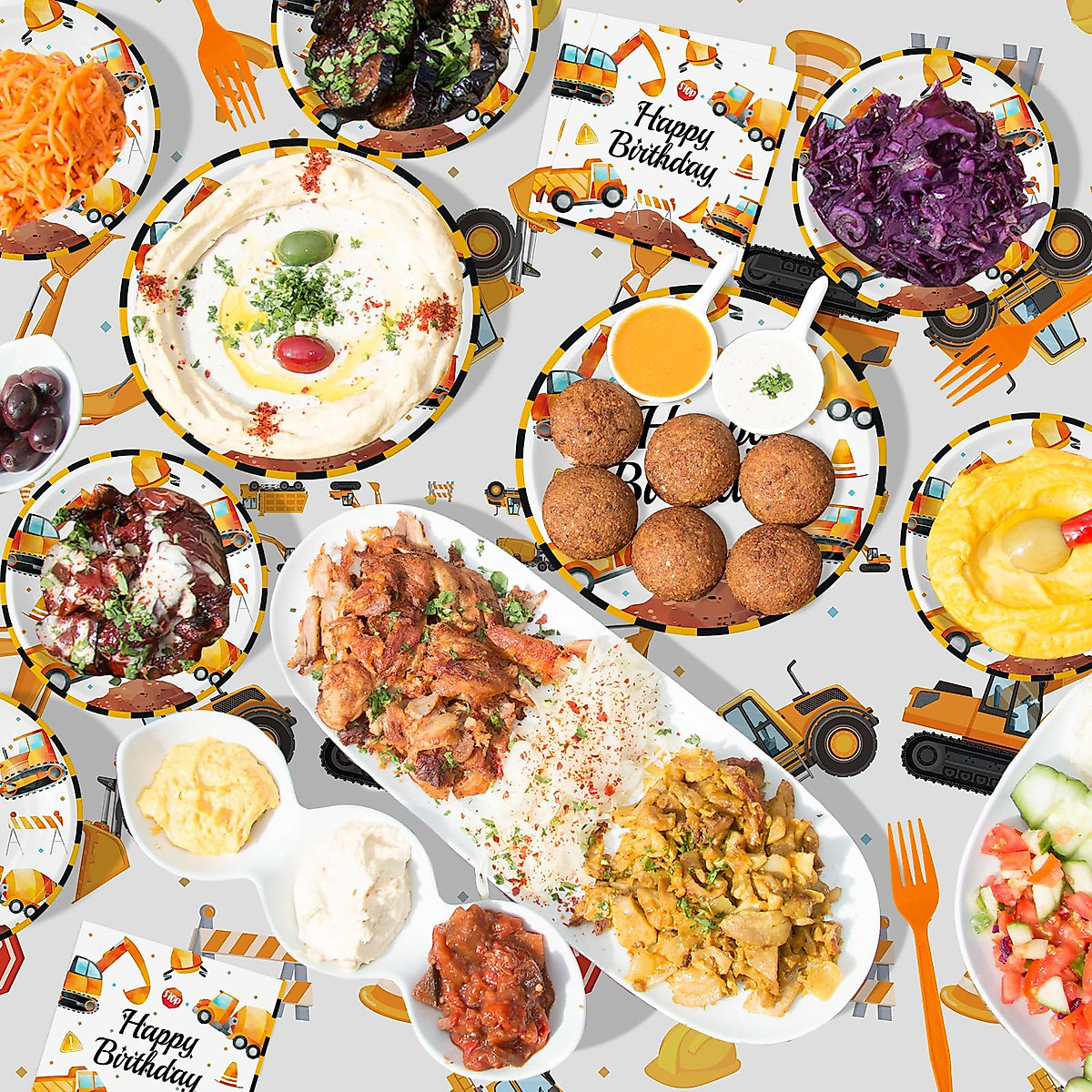 100 Pcs Construction Birthday Party Supplies - Construction Themed Plates and Napkins Forks Set, Disposable Dump Truck Tableware for Boys Kids Birthday Party Decorations Favors, Serve 25 Guests